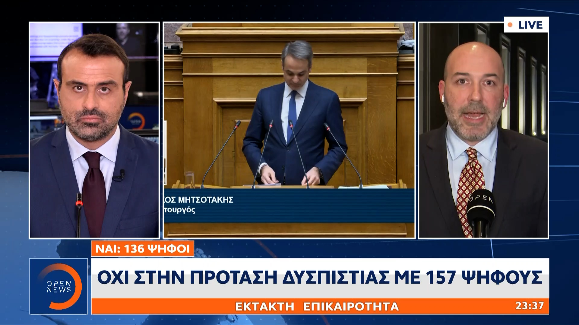 Έκτακτο Δελτίο: Απορρίφθηκε η πρόταση δυσπιστίας με 157 «όχι» | OPEN TV