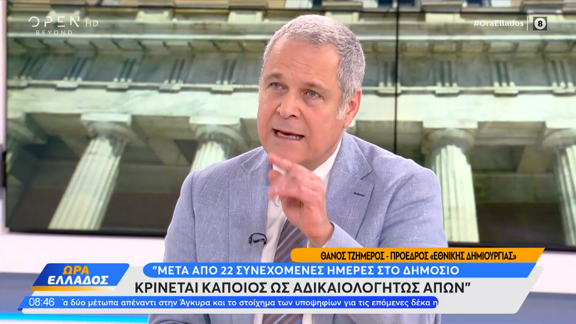 Ο πρόεδρος του κόμματος Εθνική Δημιουργία Θάνος Τζήμερος στην Ώρα ...